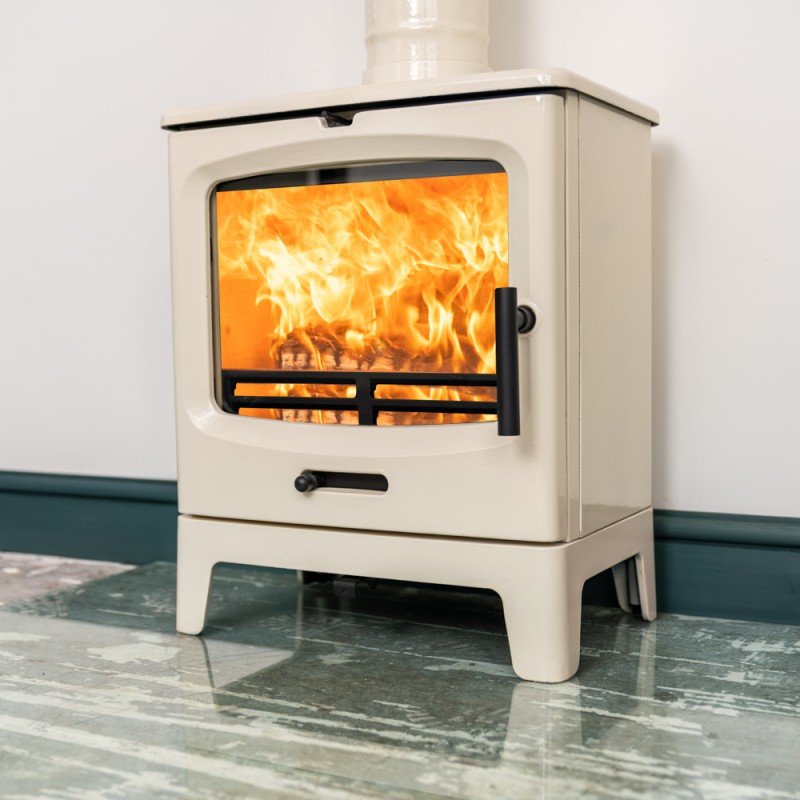 Ivory White Enamel Rock Midi Cast Iron Stove - 5KW - Defra Approved ...